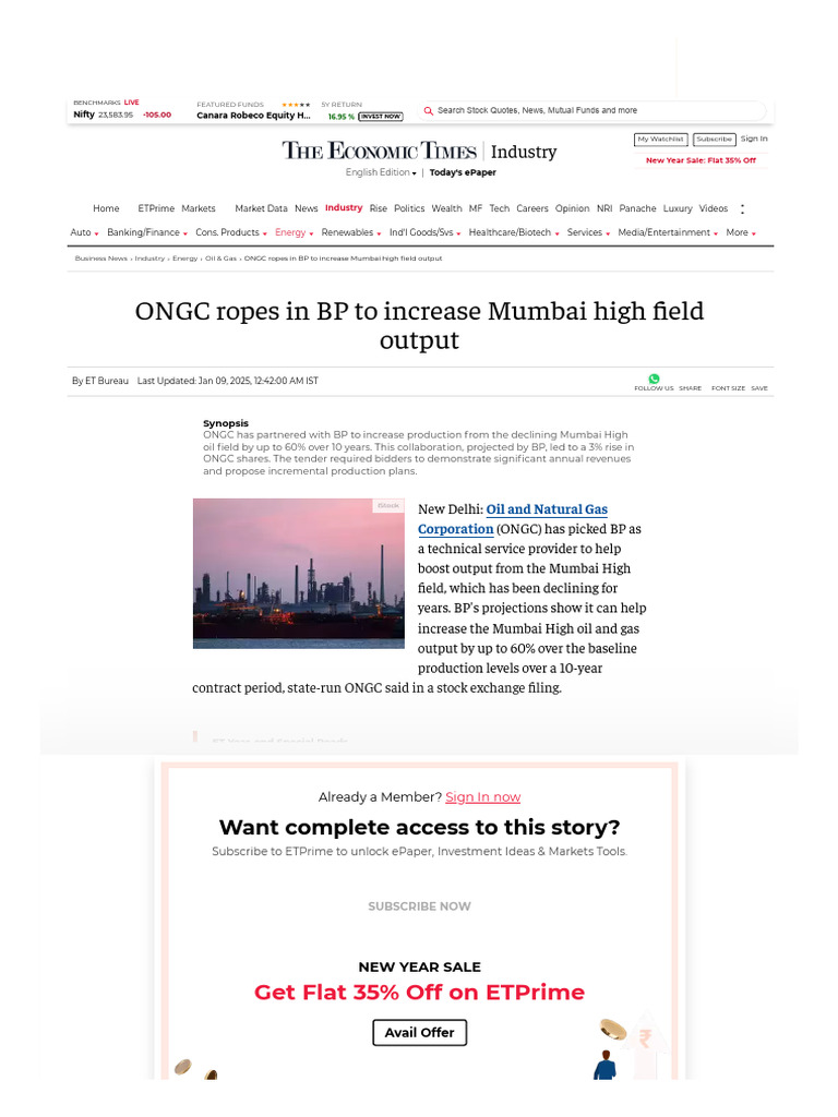 ONGC Ropes in BP To Increase Mumbai High Field Output - The Economic ...