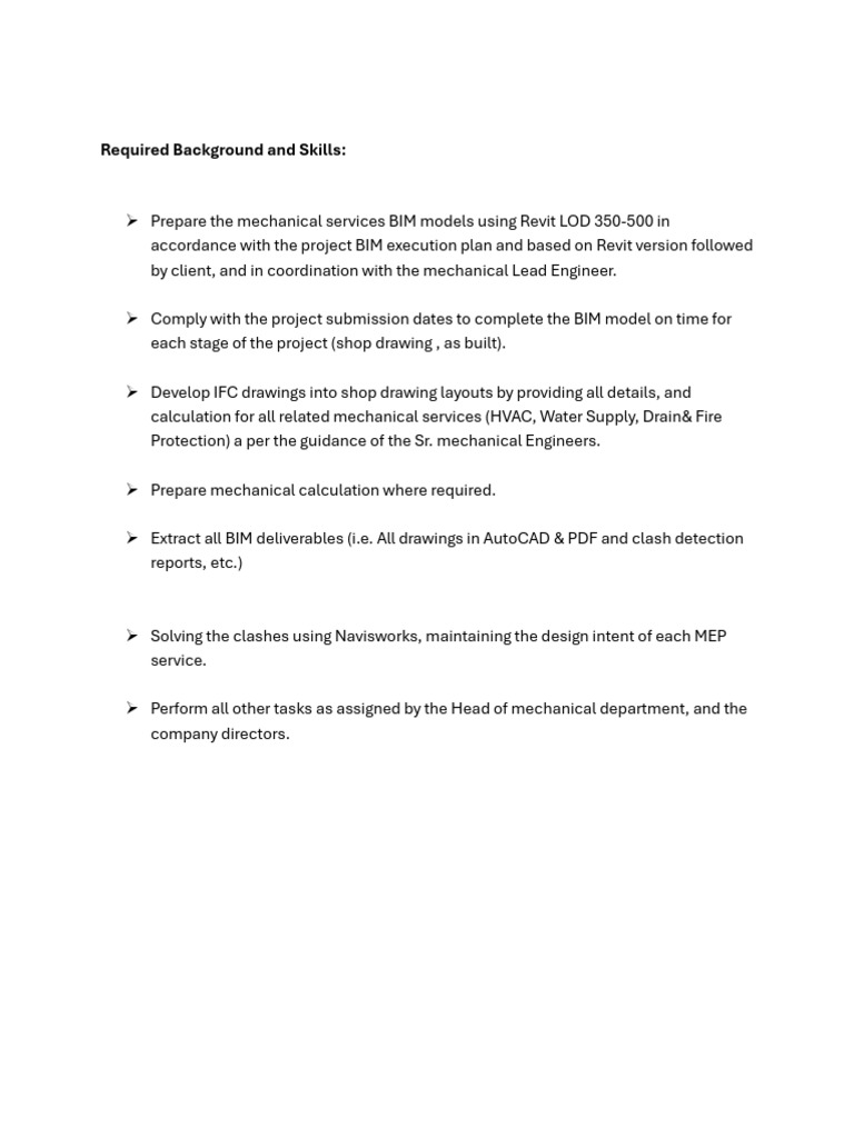 Mechanical Bim Engineer Job Description | PDF