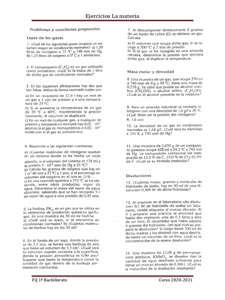 UD 4 Ejercicios La Materia. | PDF