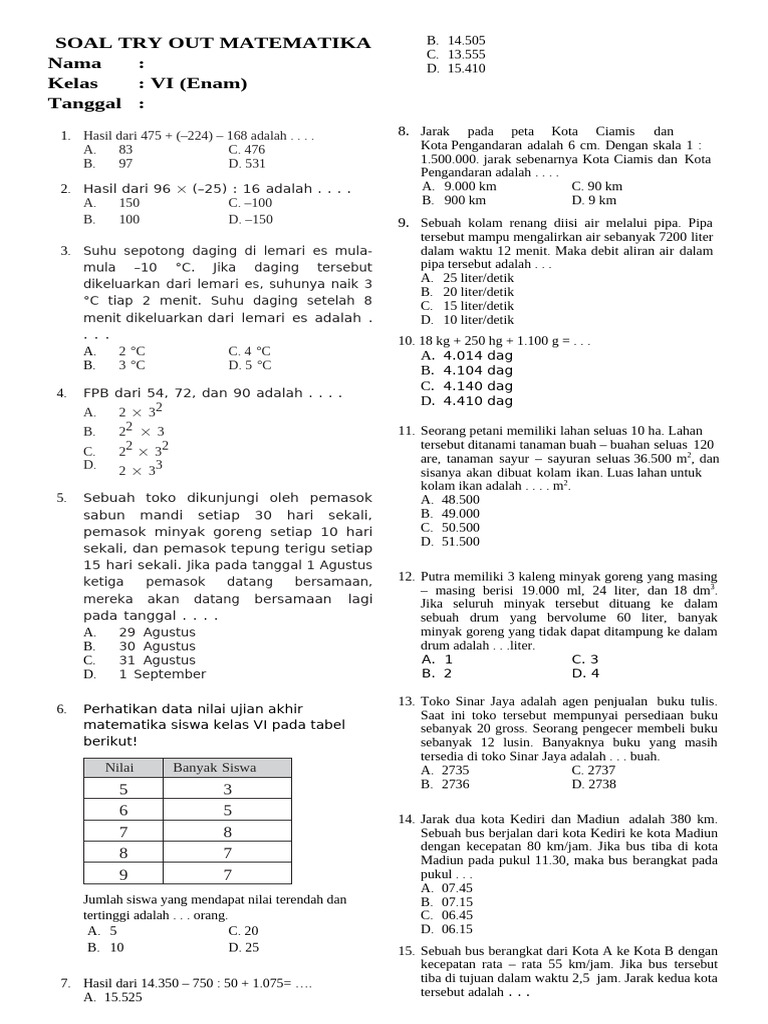Soal Try Out 2 Matematika 2021 | PDF