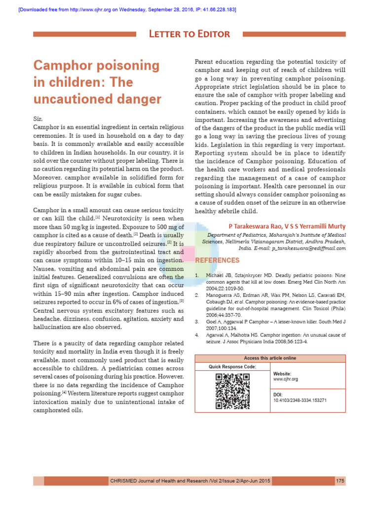 Camphor Poisoning Risks in Children | PDF | Clinical Medicine | Medical ...