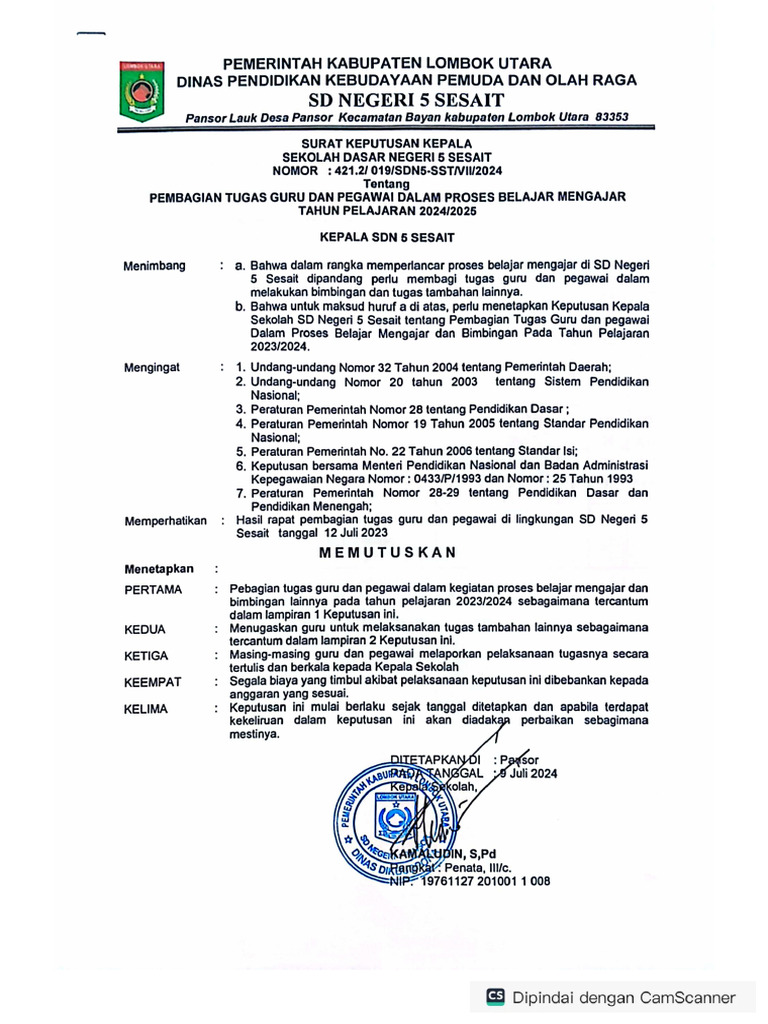 SK Pembagian Tugas PMM | PDF