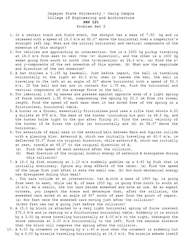 Problem Set 2 Finals | PDF | Collision | Force