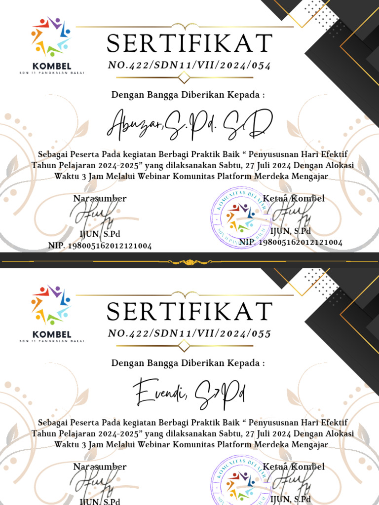 Sertifikat KOMBEL 2 | PDF