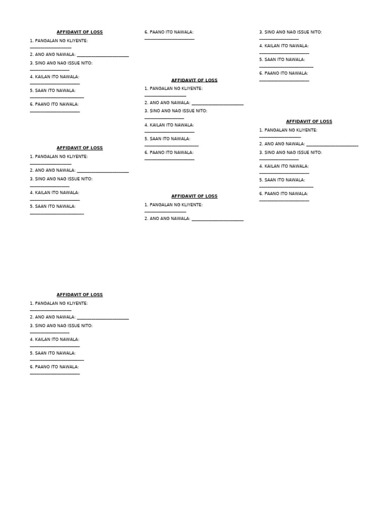 Affidavit of Loss Format | PDF
