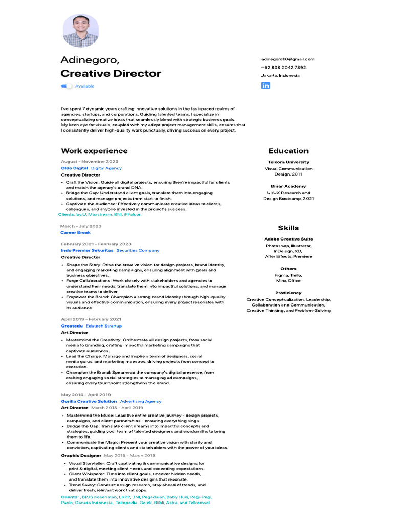 Adi Negoro Art Director Resume | PDF | Advertising | Social Media