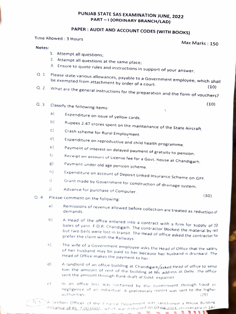 Punjab SAS Exam Audit & Accounts 2022 | PDF | Business | Economies