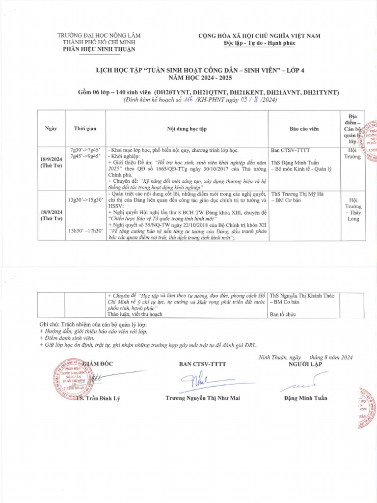 Lich Hoc SHCD - SV Khoa 2020,2021 | PDF