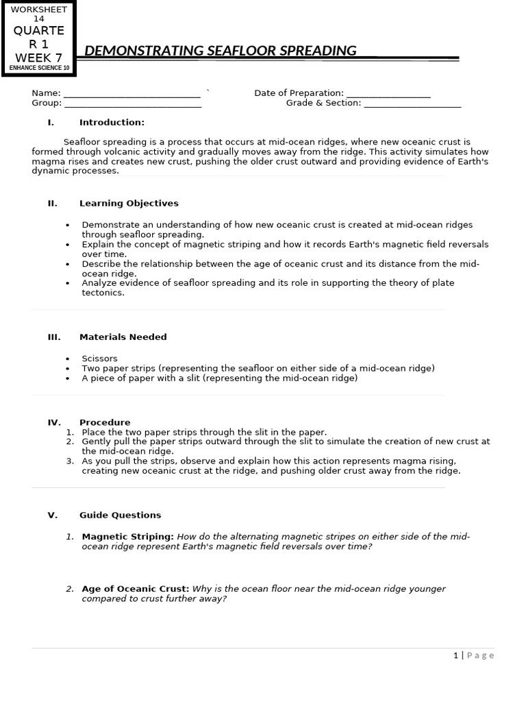 q1w7ws14 Demonstrating Seafloor Spreading | PDF | Plate Tectonics ...