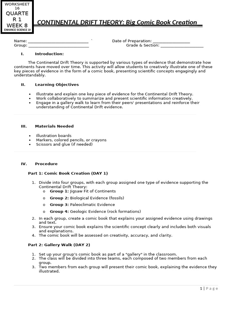 q1w8ws16 Continental Drift-Big Comic Book Creation | PDF | Creativity ...