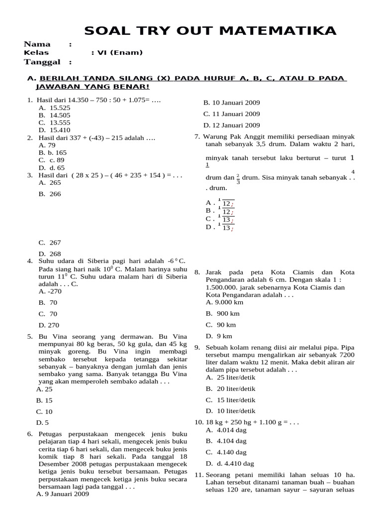 Soal Try Out Matematika 2021 | PDF