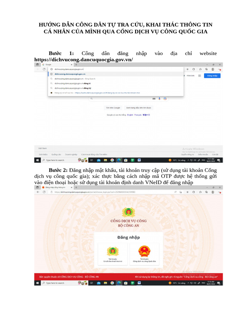 Hung Dn Cong Dan t Tra Cu, Khai Thac Thong Tin CA Nhan Qua Cng Dch v Cong Quc Gia (1) | PDF