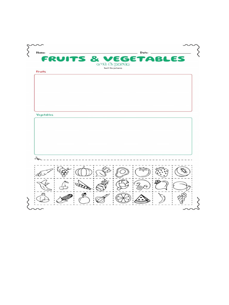 Fruits and Vegetables Cut Outs Worksheets 174794.Png | PDF