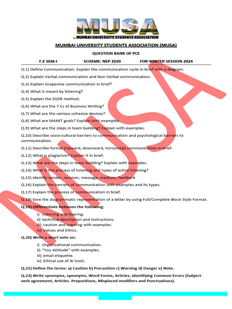 PCE QB by MUSA | PDF | Communication | Human Communication
