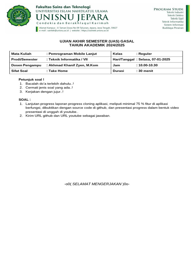 Uas Pemrograman Mobile Lanjut - R1 - 2024 | PDF