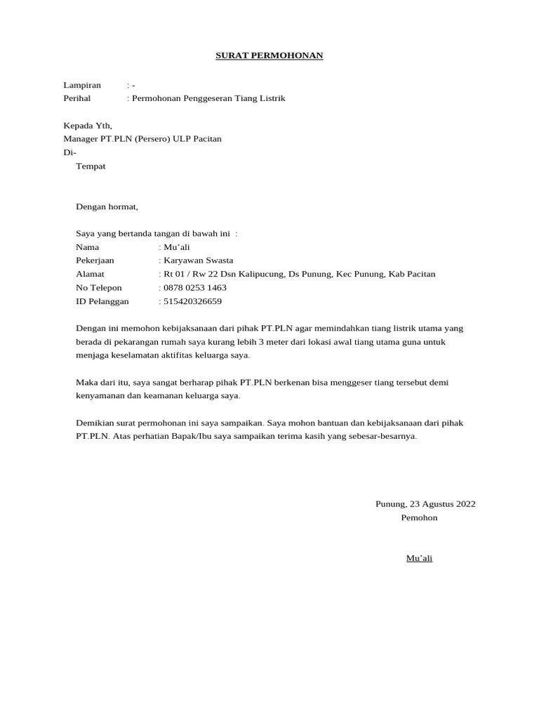 Surat Permohonan Pln Pdf