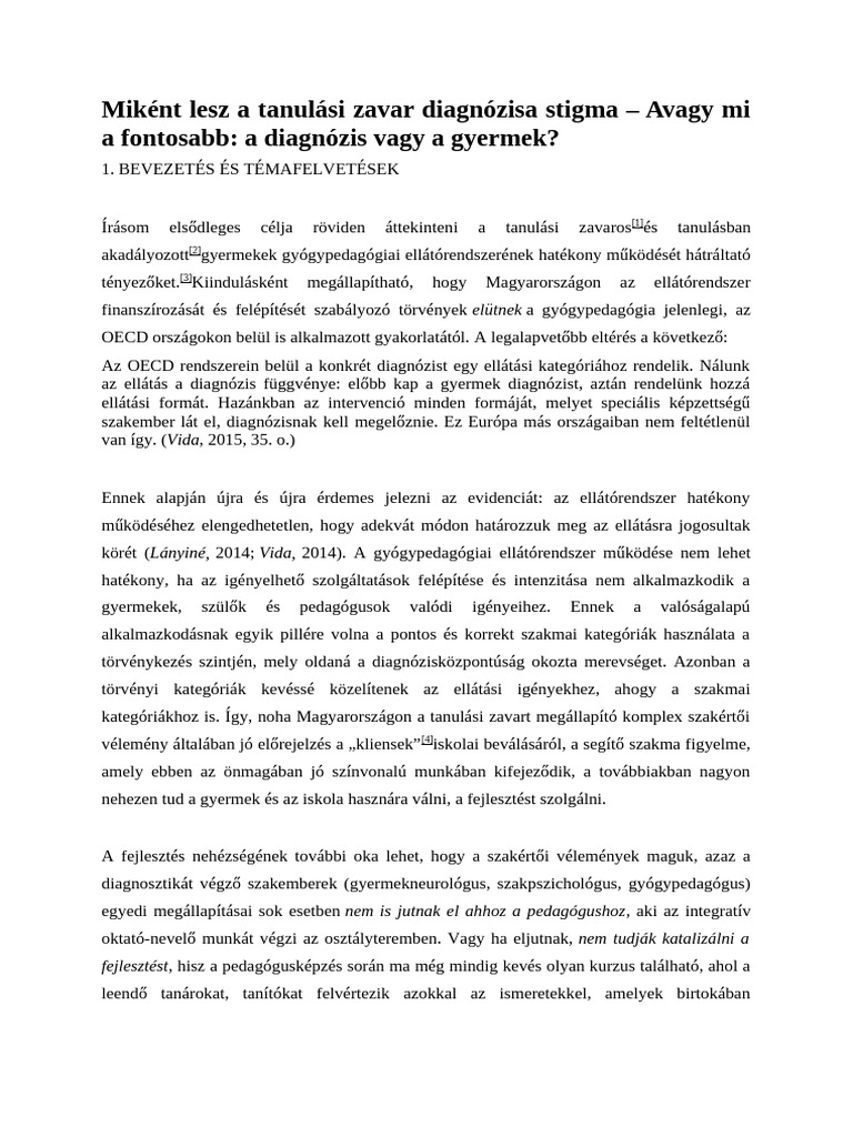 Miként Lesz A Tanulási Zavar Diagnózisa Stigma | PDF