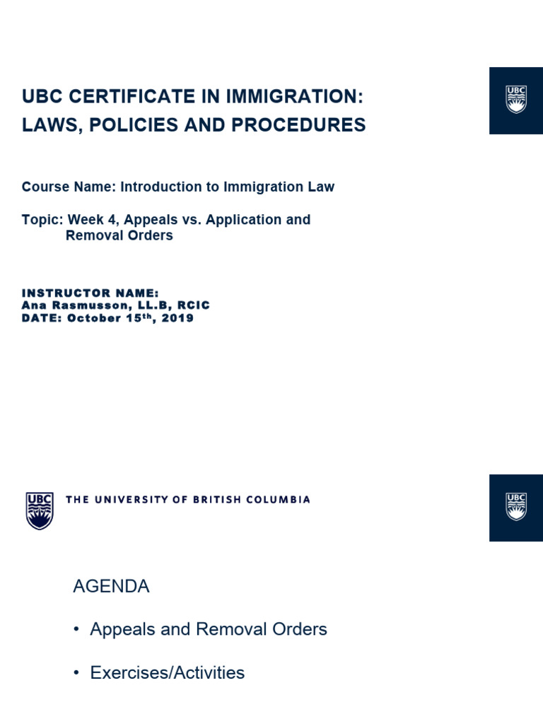 Week 4 - Introduction To Immigration Law Webinar - October 15th, 2019 ...