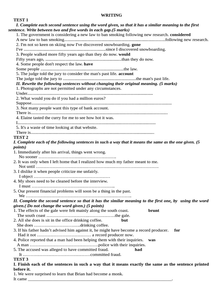 WRITING TESTS (PART 1) | PDF WRITING TESTS (PART 1) | PDF