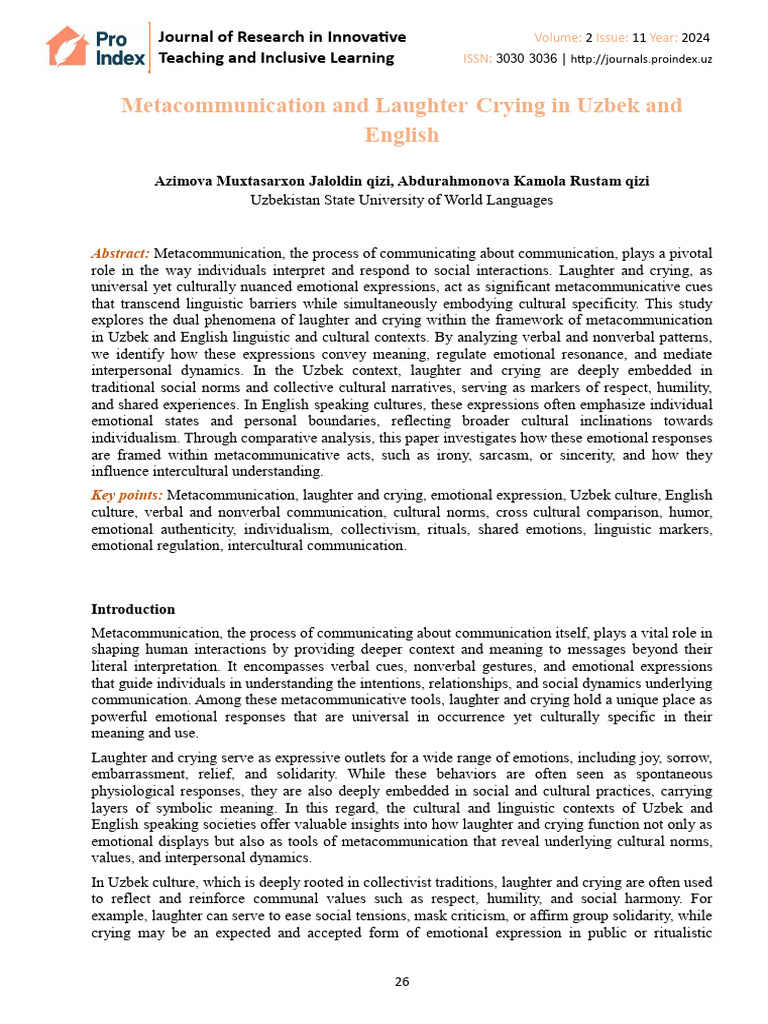 Metacommunication and Laughter-Crying in Uzbek and English | PDF ...