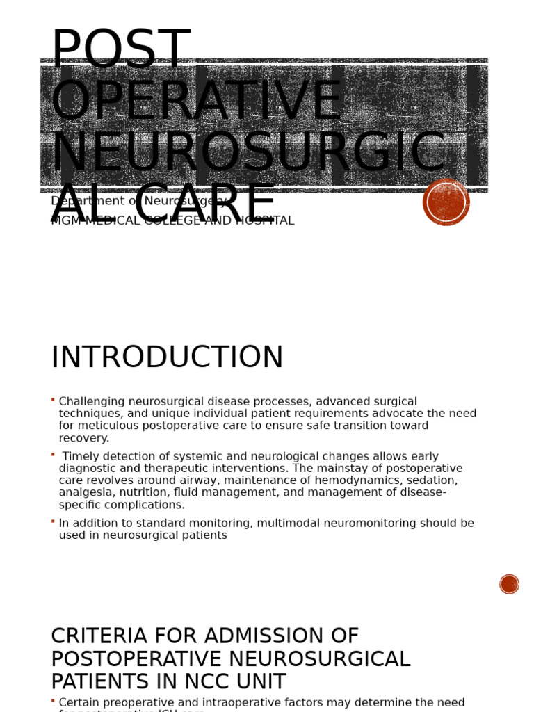 Postoperative Care in Neurosurgery | PDF | Traumatic Brain Injury | Surgery