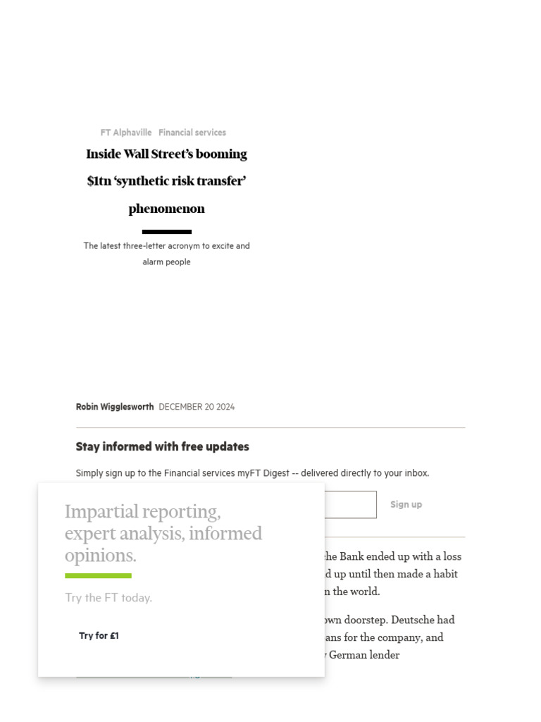 Inside Wall Street's Booming $1tn Synthetic Risk Transfer' Phenomenon ...
