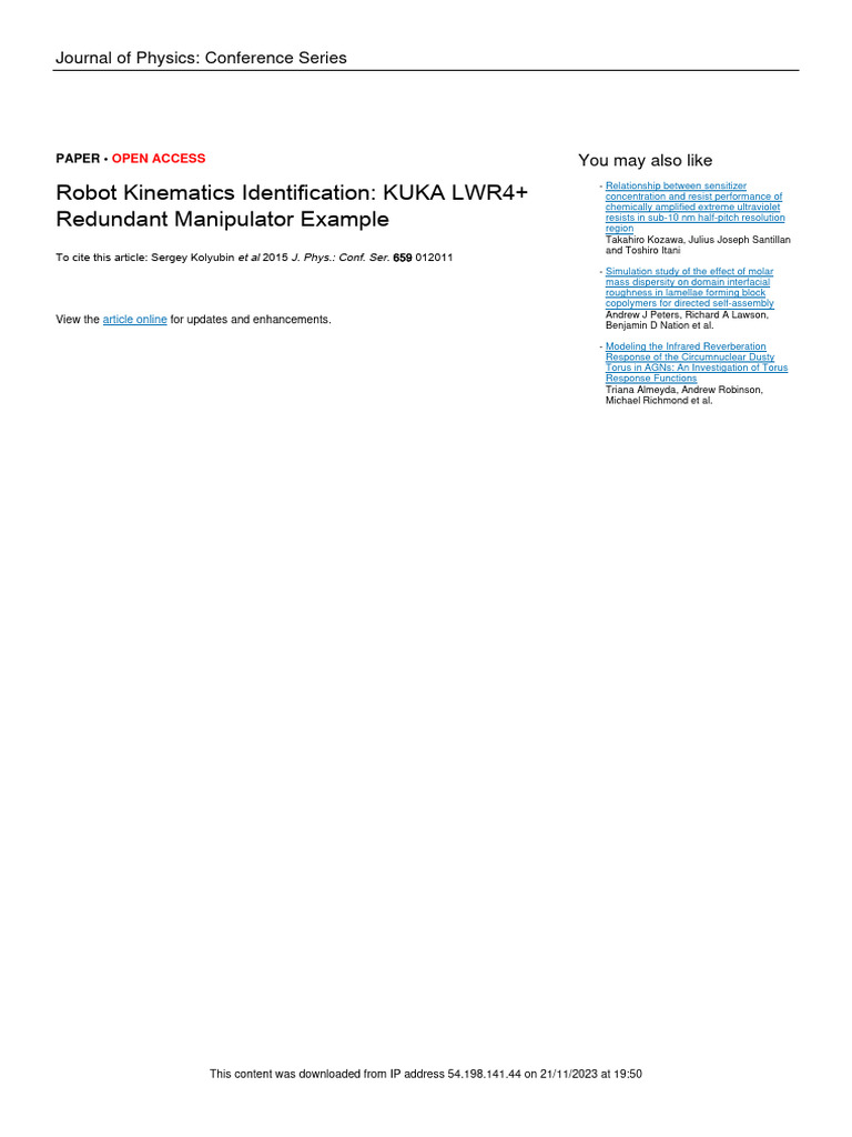 Robot Kinematics Identification KUKA LWR | PDF | Mathematical Optimization | Least Squares
