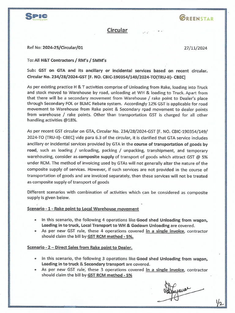 Circular On GST On GTA To SMMs DT 27.11.24 | PDF