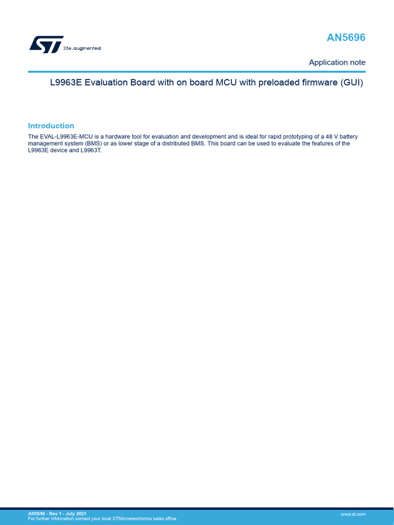 An5696 l9963e Evaluation Board With on Board Mcu With Preloaded ...