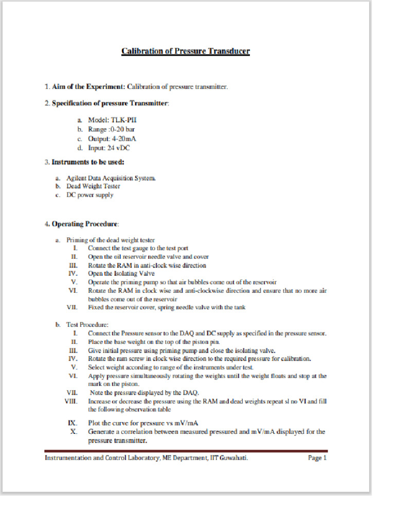 Calibration of Pressure Sensor - 25 Oct2021 | PDF