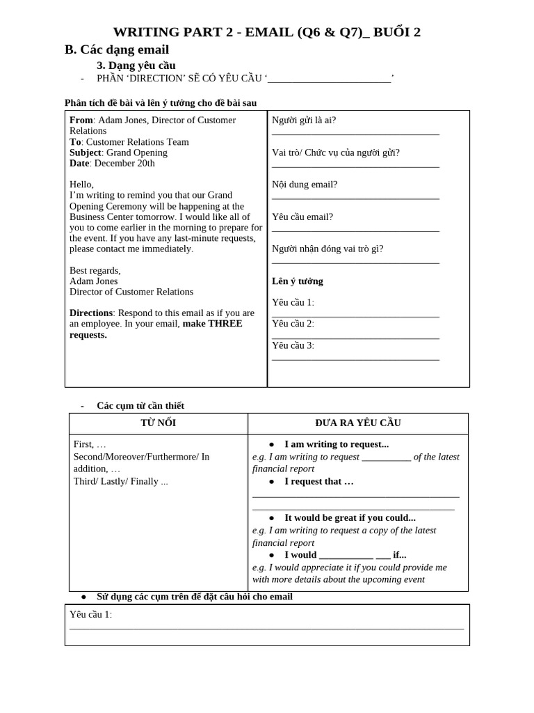 Writing Part 2 - Email (Q6 & Q7) - Buổi 2-2 | PDF