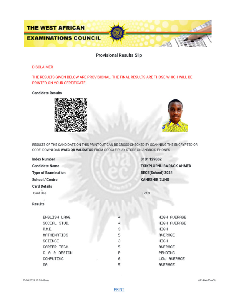 .Trashed 1737942538 WAEC Candidate EResults | PDF