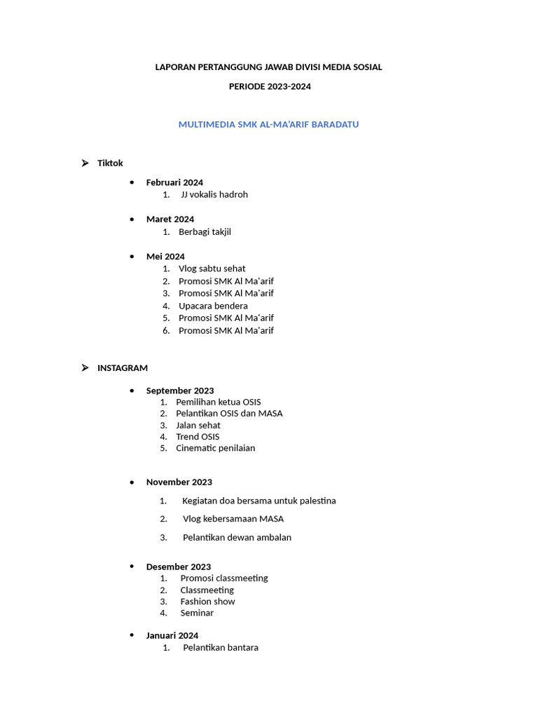 Laporan Pertanggung Jawab Divisi Media Sosial | PDF
