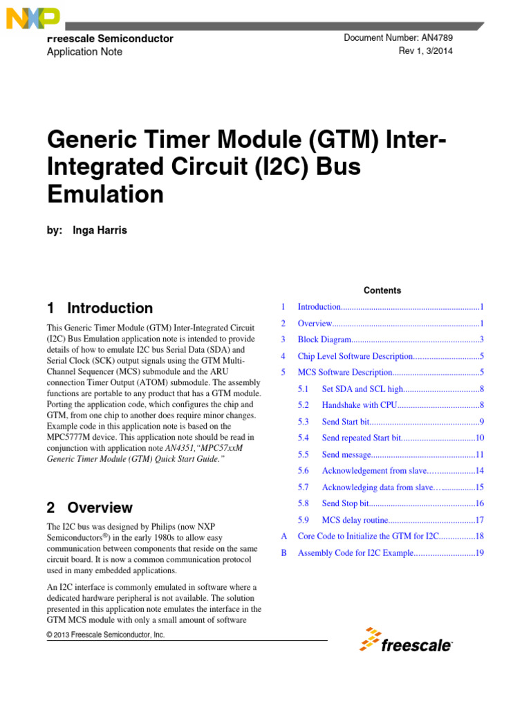 AN4789-Generic Timer Module (GTM) Inter Integrated Circuit (I2C) Bus | PDF | Computer ...