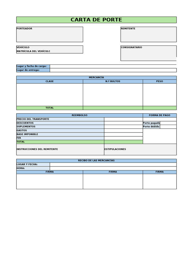 Plantilla Carta de Porte | PDF