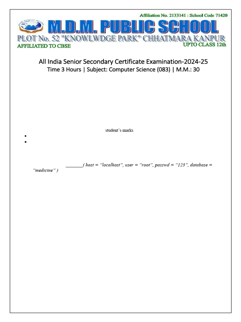 MDM School Exam Format 2024-25 | PDF | Databases | Computer Data