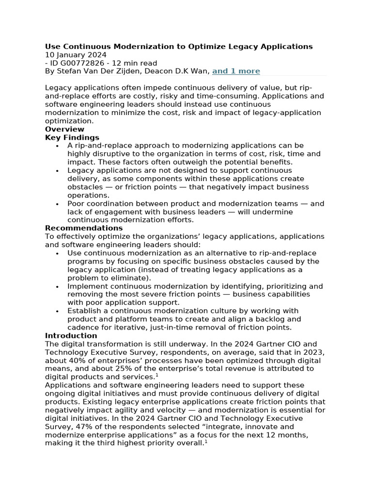 Continuous Modernization for Legacy Apps | PDF | Chief Information Officer | Software