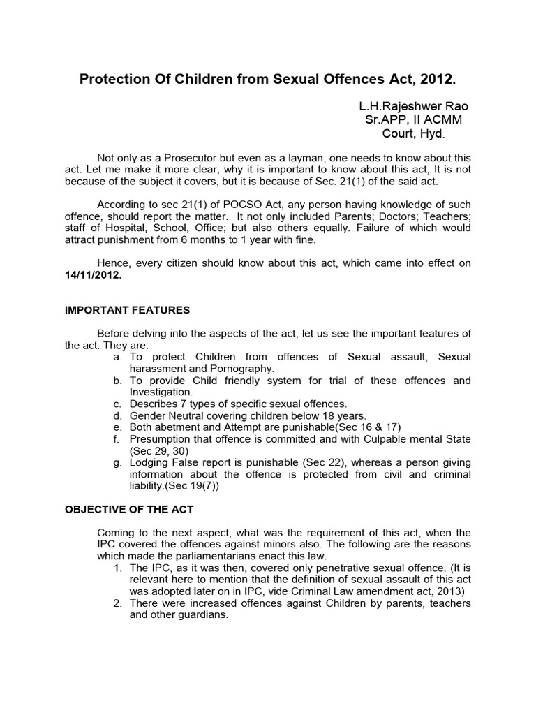 POCSO Notes Rajeshwer Rao | PDF | Assault | Sexual Assault