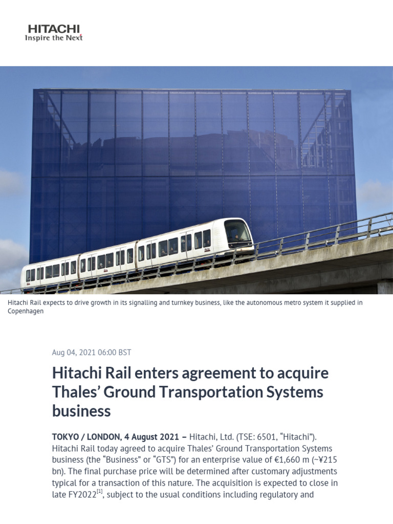 Hitachi Rail Acquires Thales GTS for Growth | PDF | Rail Transport ...