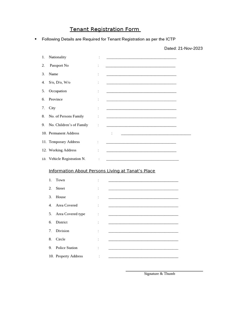 Tenant Registration Form | PDF