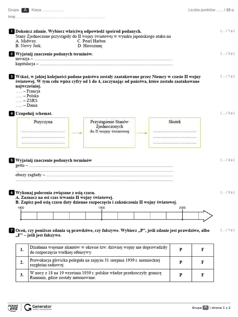 Klasa 8 Dz.1 Test (Z Widoczną Punktacją) | PDF