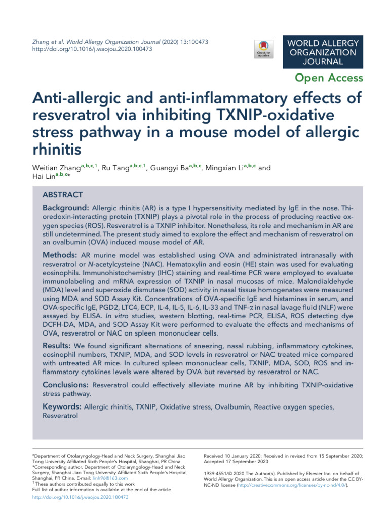 Anti Allergic and Anti Inflammatory Effects of Res | PDF | Allergy ...