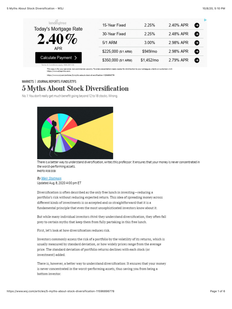 5+Myths+About+Stock+Diversification+ +WSJ | PDF | Diversification (Finance) | Index Fund