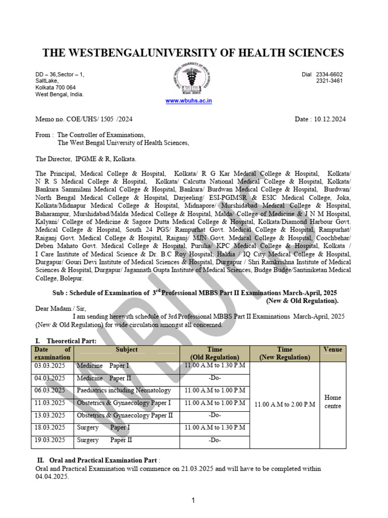 3rd Professional MBBS Exam Schedule 2025 | PDF | Medicine | Health Care