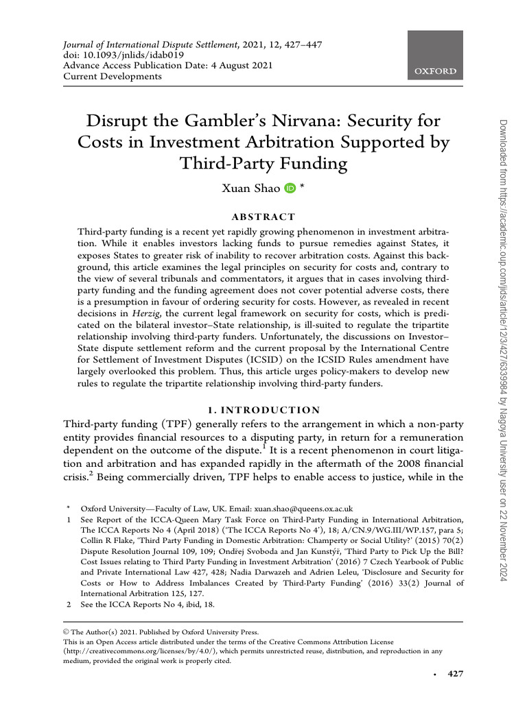 Security for Costs | PDF | Arbitration | Business Law