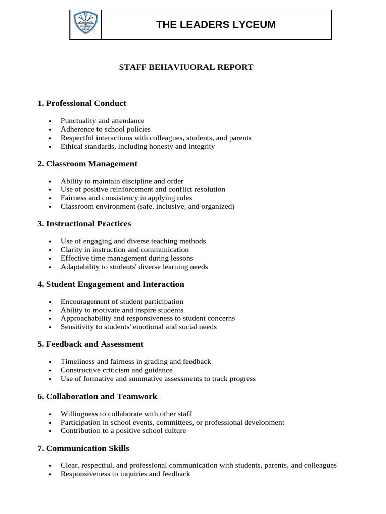 Behaviour report | PDF