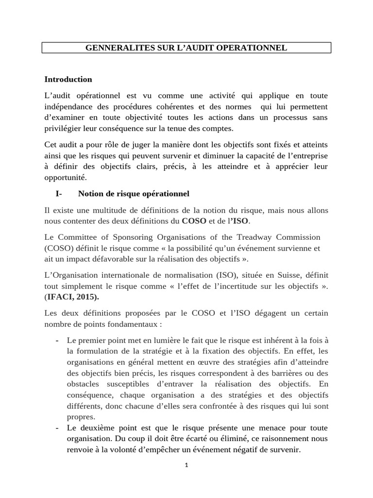 Cours D'audit Operationnel | PDF | Audit | Audit financier