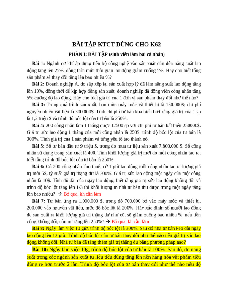 Bài tập KTCT | PDF
