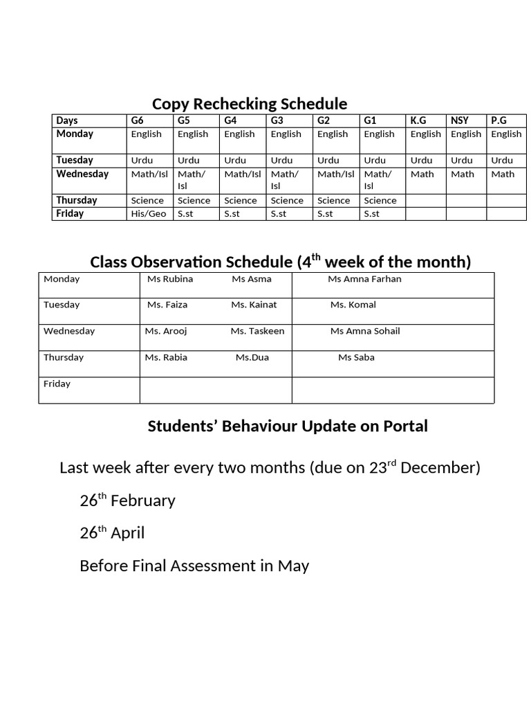 Copy checking schedule | PDF