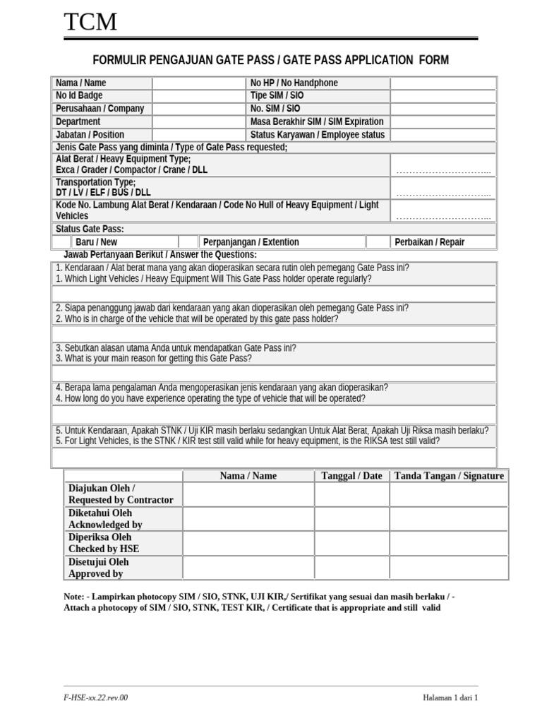 Formulir Pengajuan Gate Pass | PDF